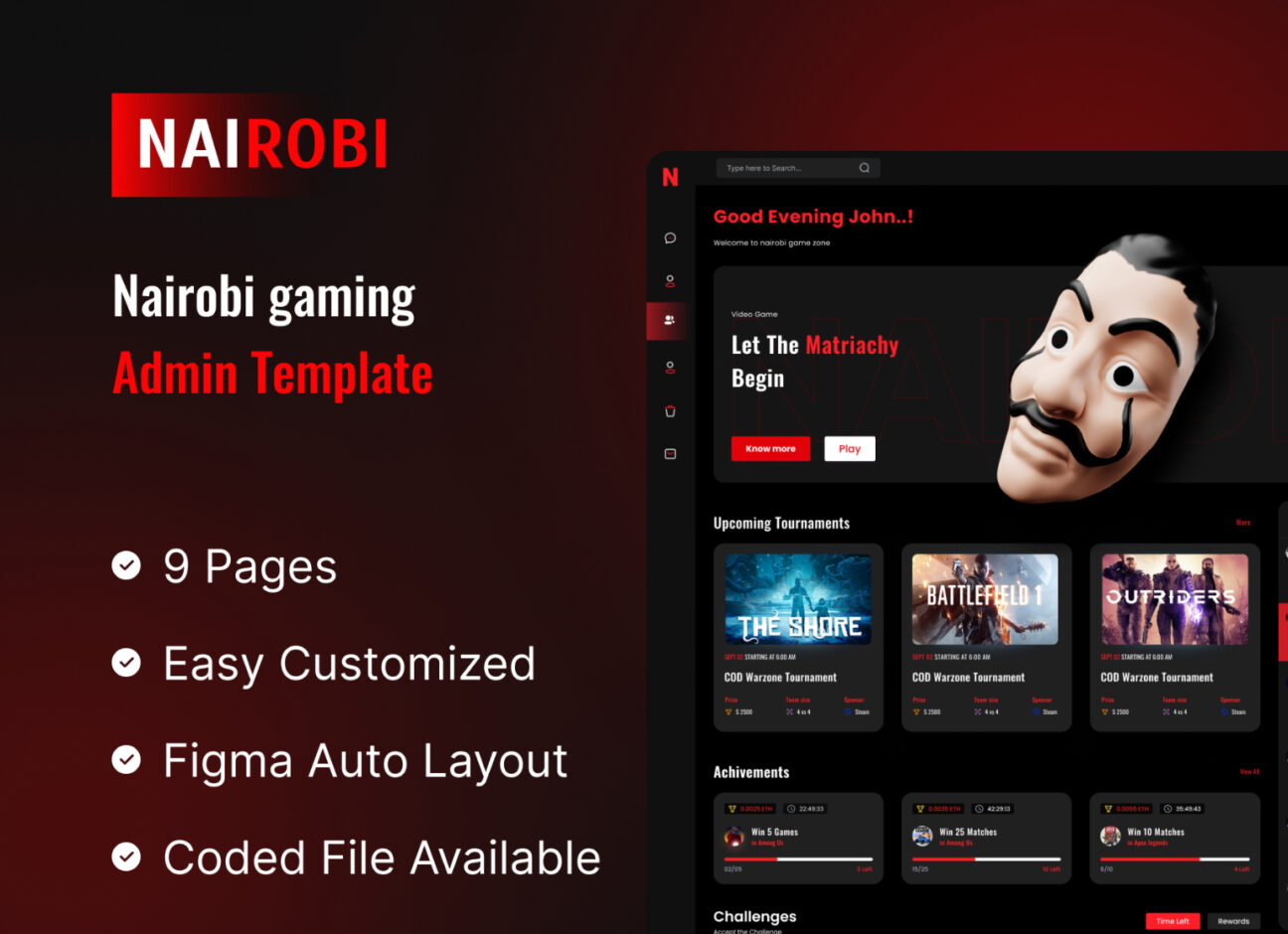 Nairobi Gaming Admin UI Kit - GraphicsBunker