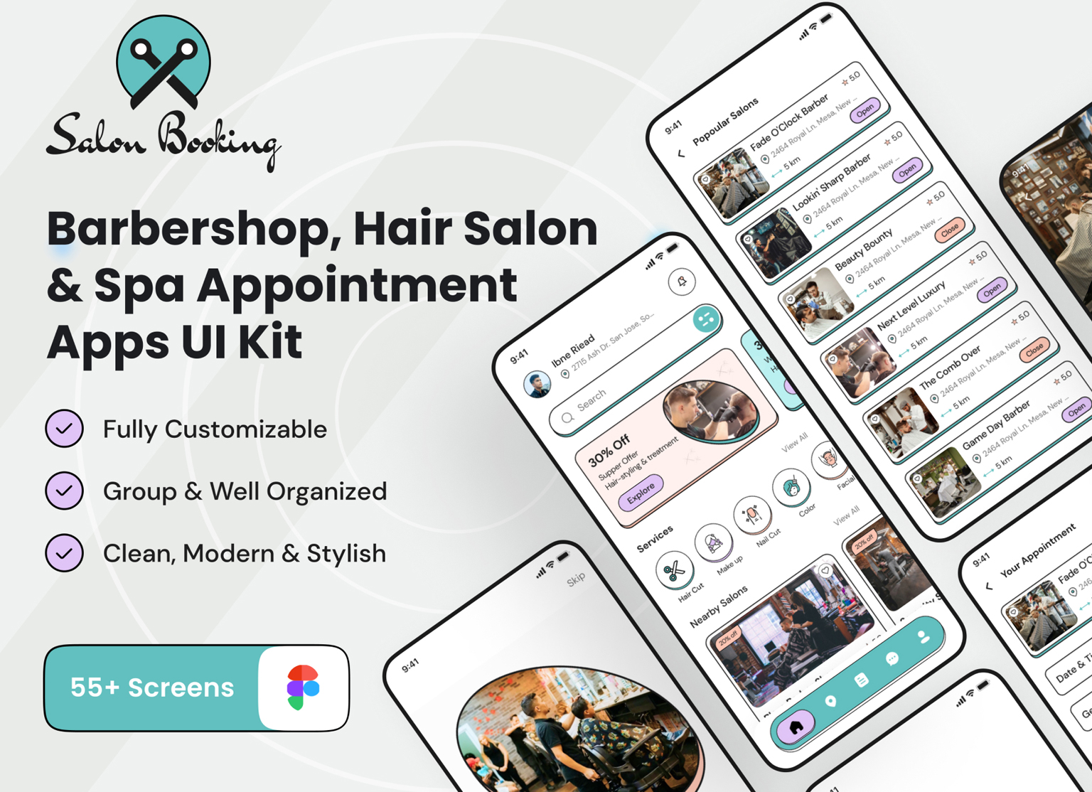 Barbershop Hair Salon App UI Kit - GraphicsBunker
