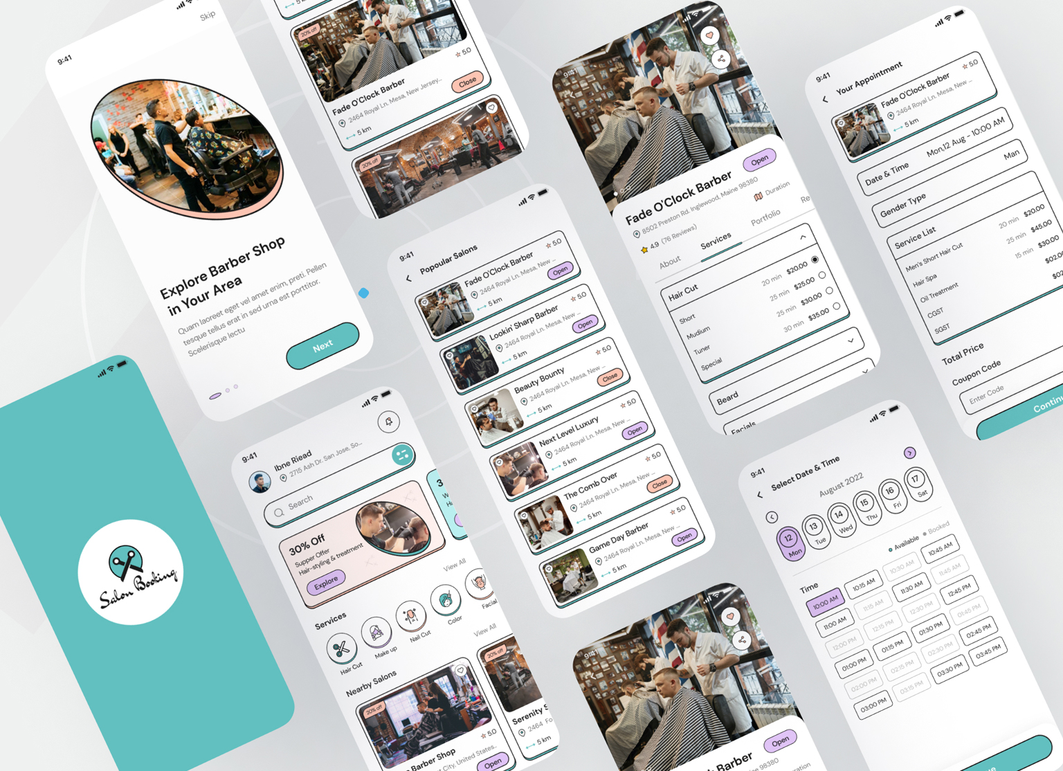 Barbershop Hair Salon App UI Kit - GraphicsBunker