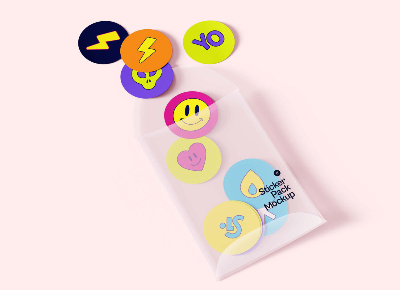 Colorful Stickers Packaging Mockup - GraphicsBunker