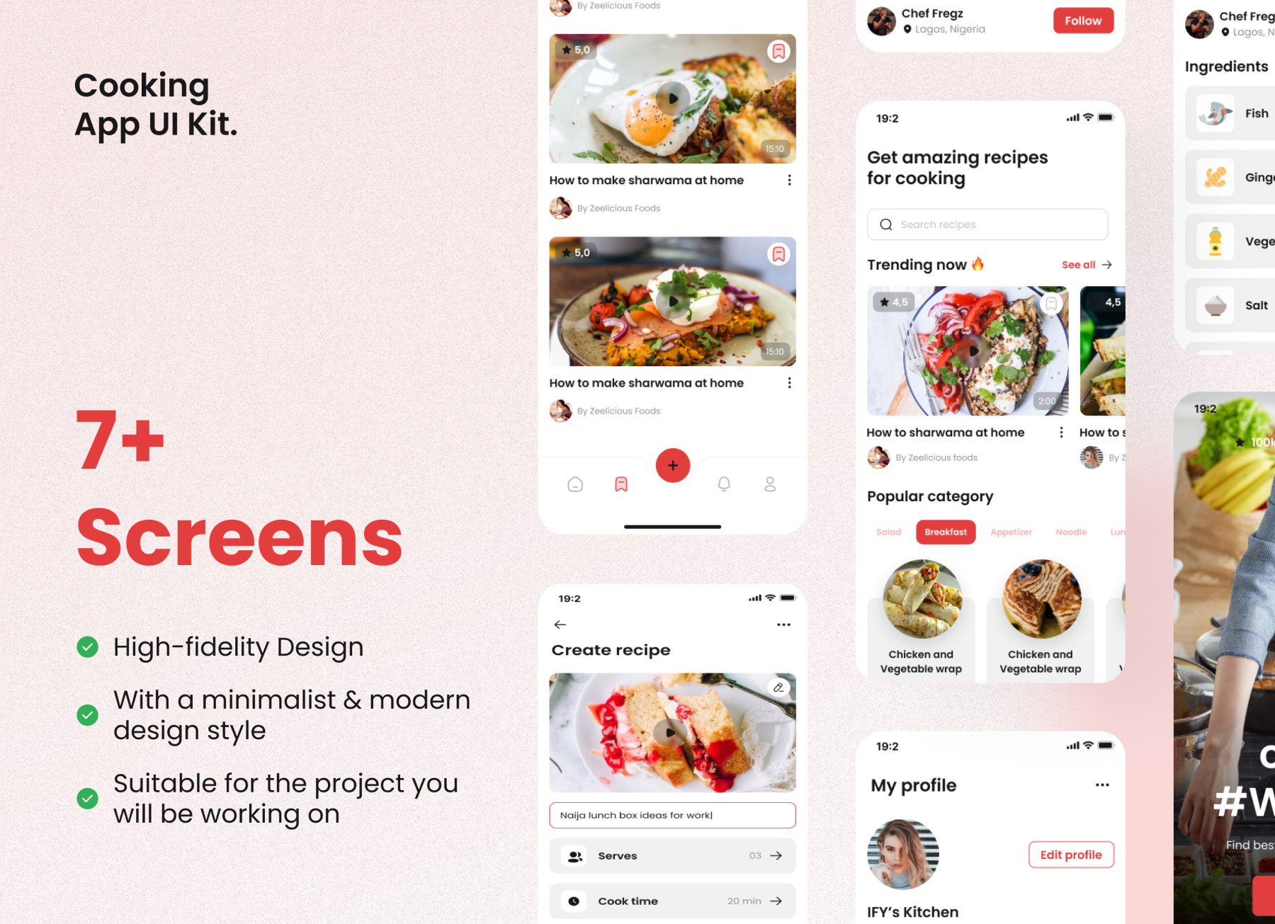 Delicate Cooking App UI Kit - GraphicsBunker
