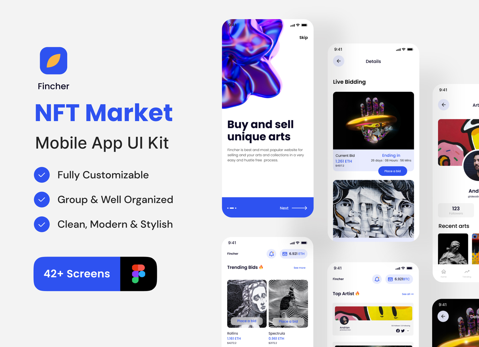 Fincher: NFT Marketplace App UI Kit - GraphicsBunker