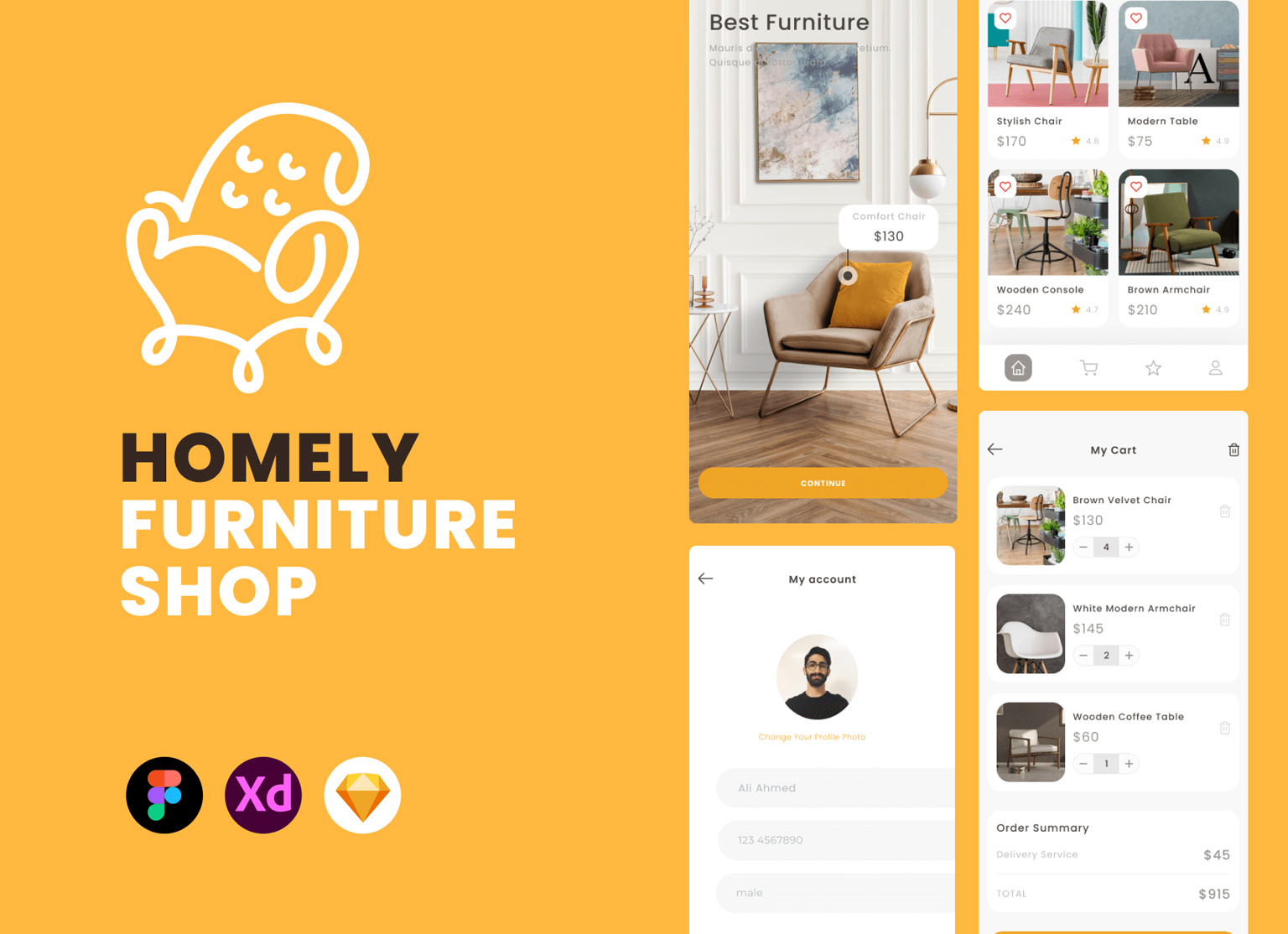 Homely Furniture Shop App UI Kit - GraphicsBunker