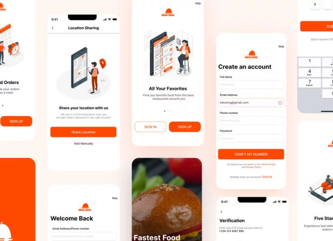 Meal Dash Food Delivery App UI Kit - GraphicsBunker