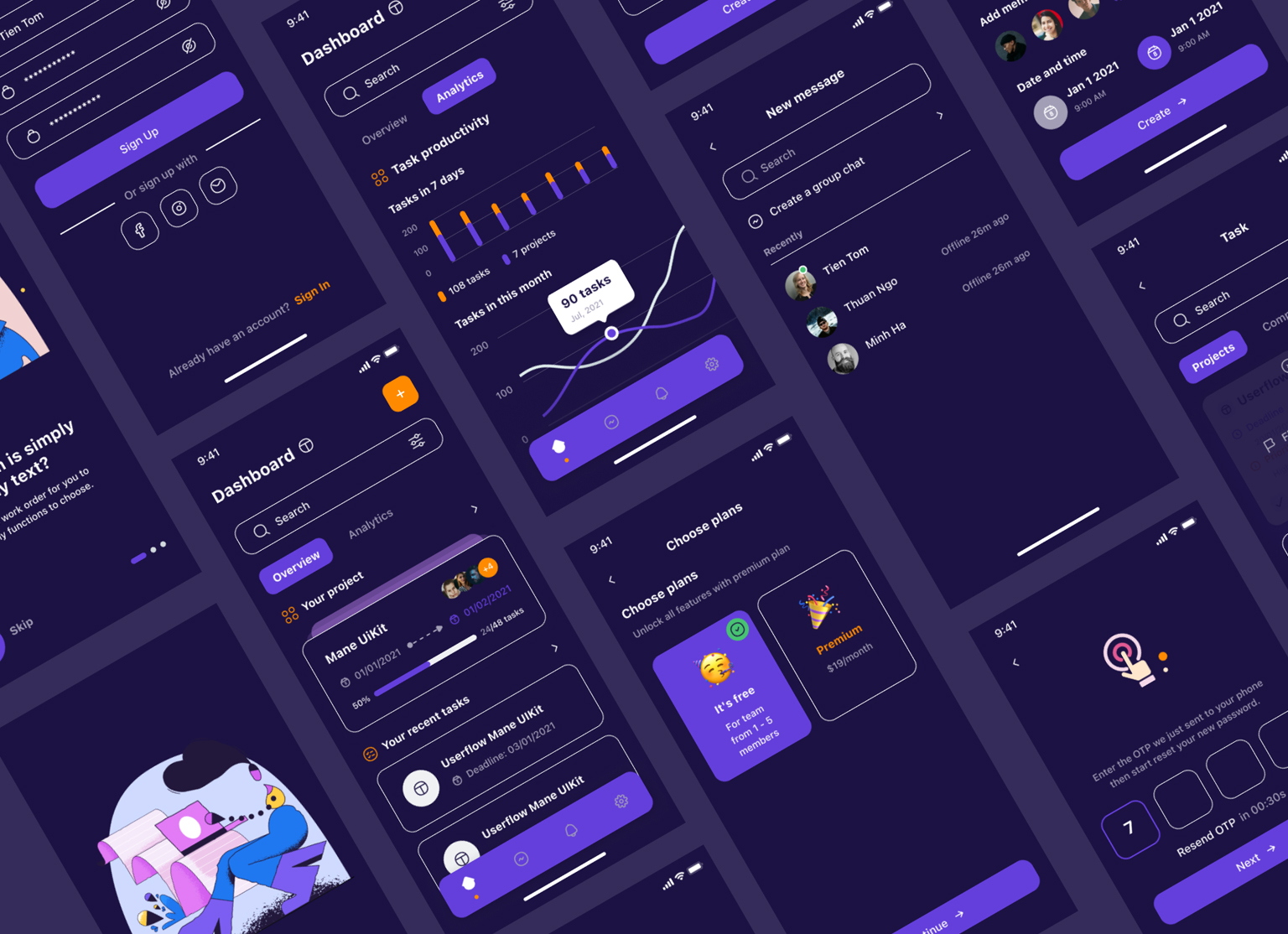 Tasker: Task Management App UI Kit - GraphicsBunker