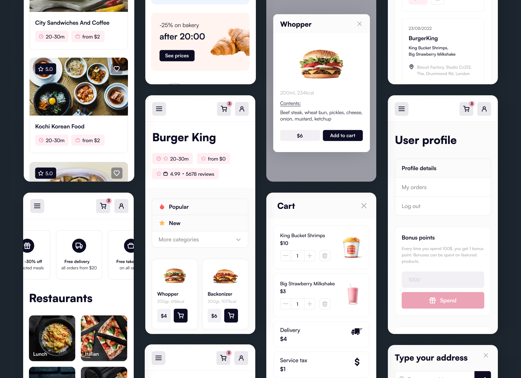 Food Delivery ECommerce UI Kit - GraphicsBunker