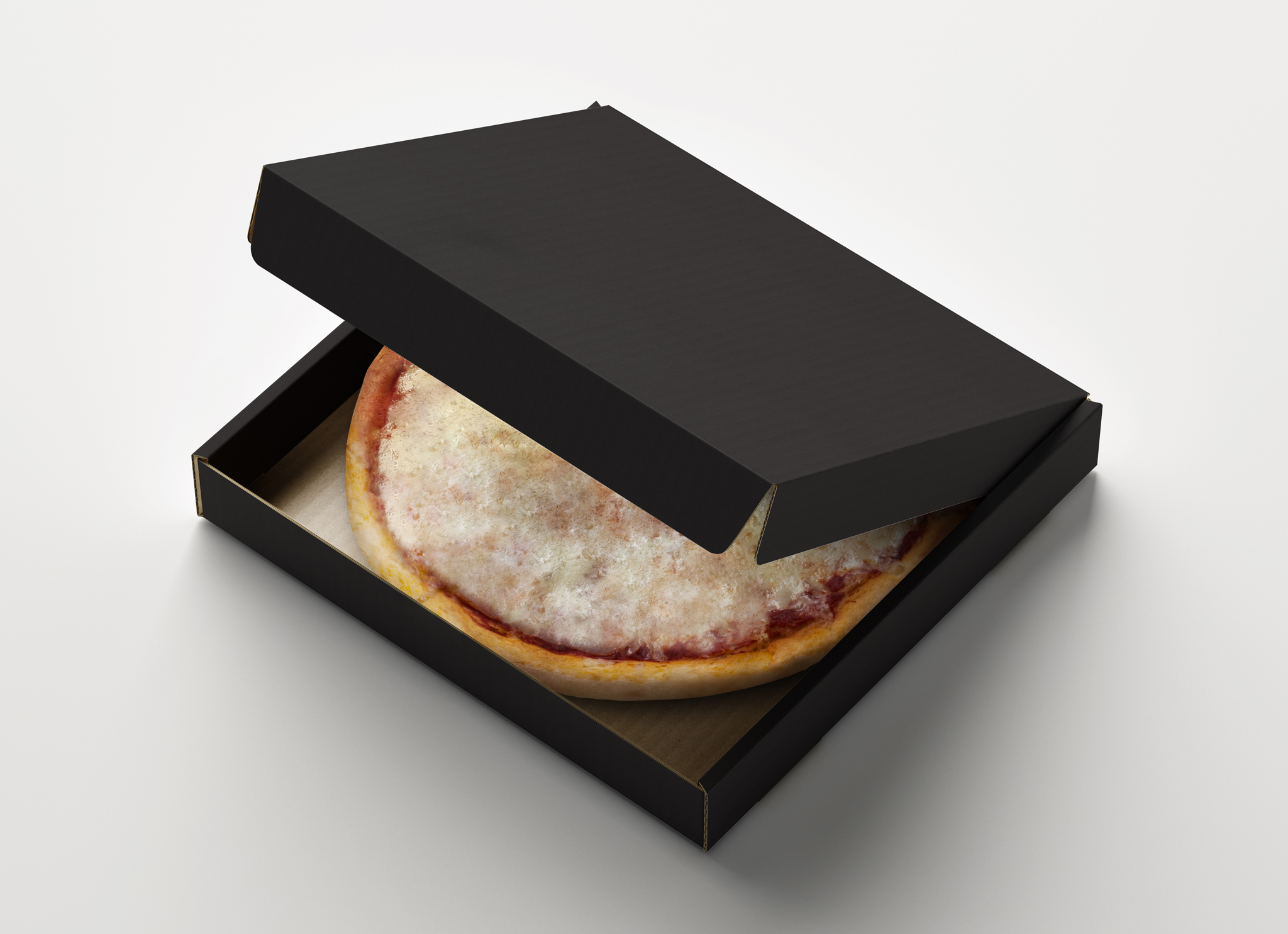 Opened Pizza Box Packaging Mockup - GraphicsBunker
