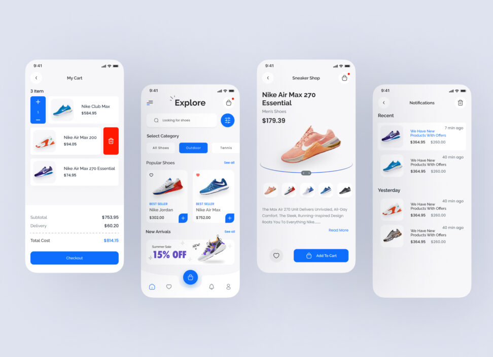 Sneaker Store App UI Kit - GraphicsBunker