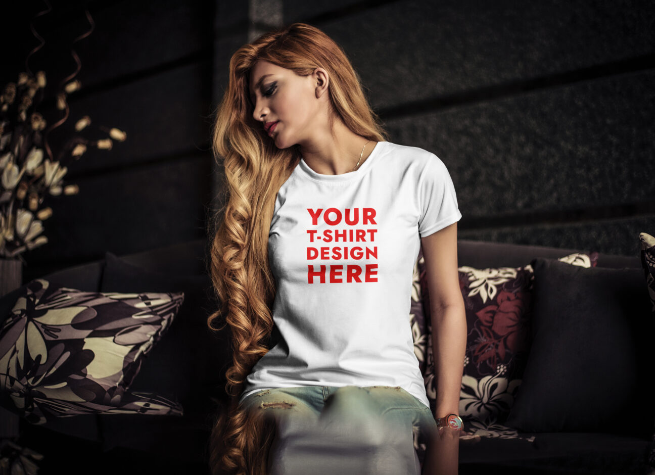 T-shirt Female Model Mockup - GraphicsBunker
