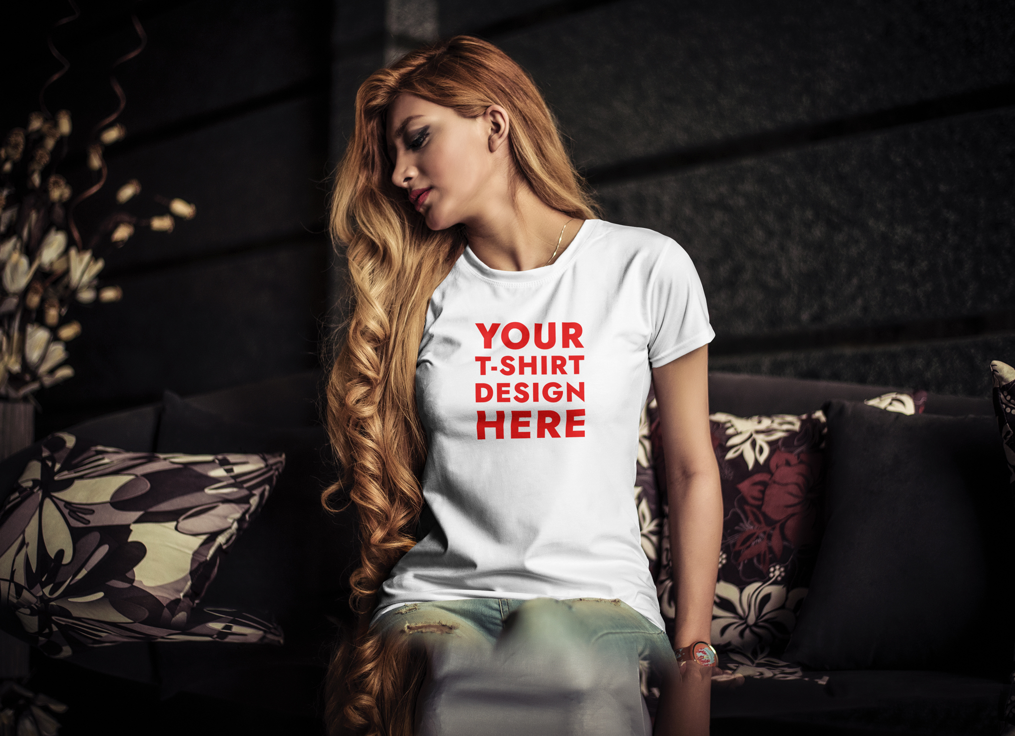 T-shirt Female Model Mockup - GraphicsBunker
