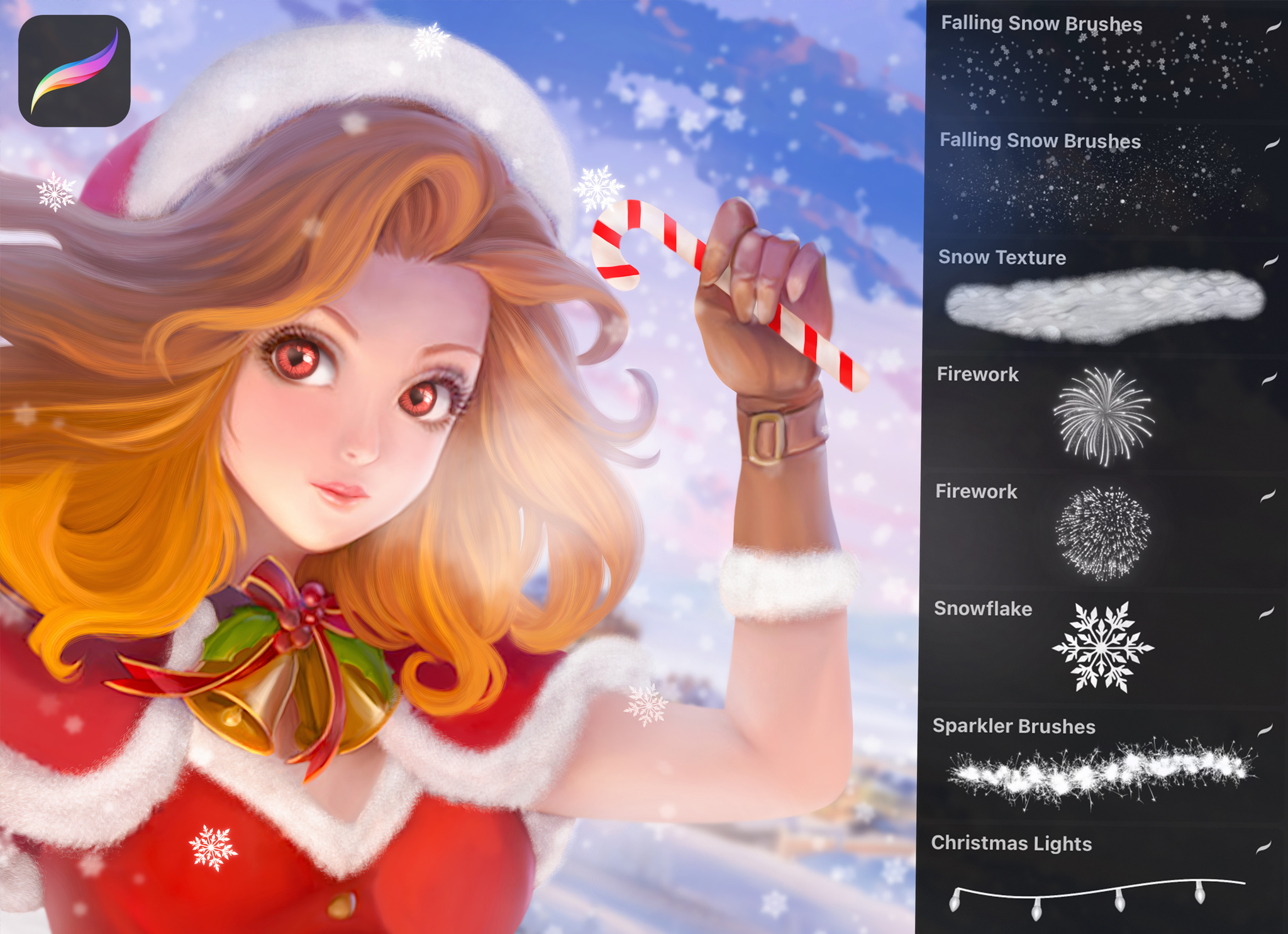 Christmas Lights Procreate Brushes - GraphicsBunker