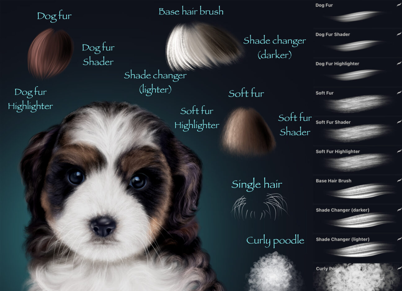 Fur & Hair Procreate Brushes - GraphicsBunker