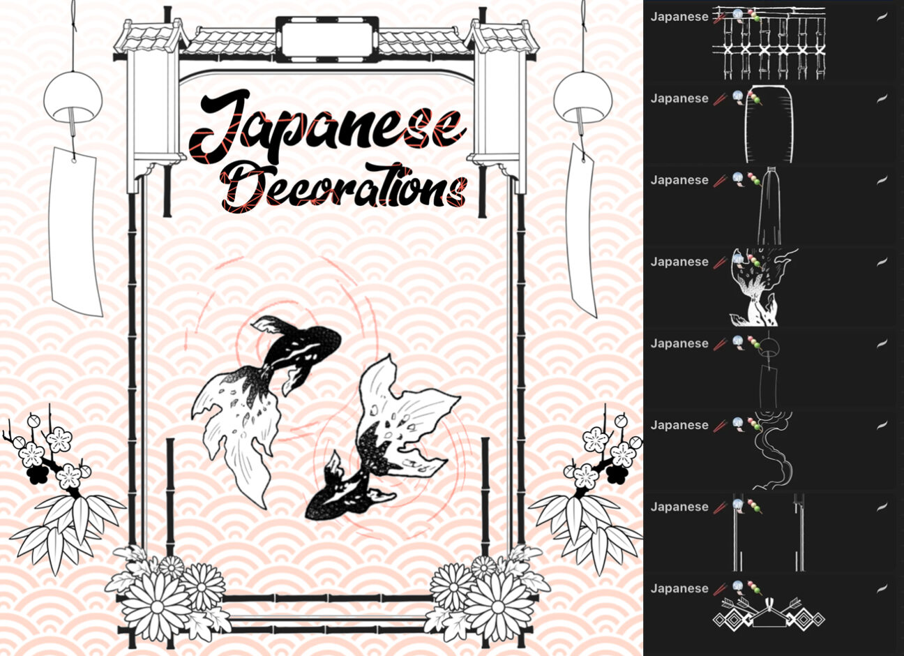Japanese Decoration Procreate Brushes - GraphicsBunker