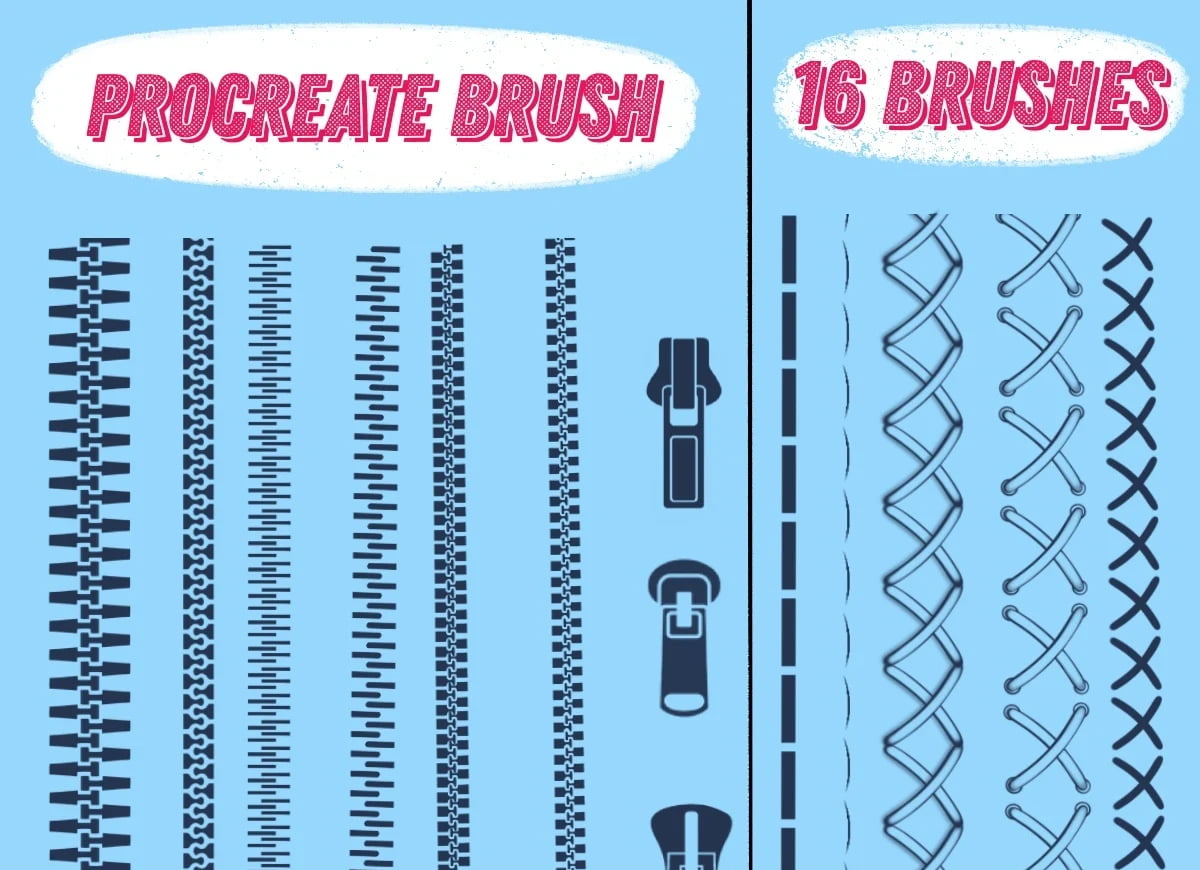 Zipper Stitches Procreate Brushes - GraphicsBunker