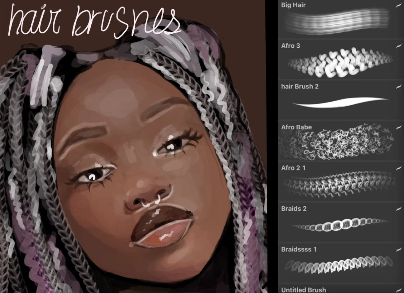 Afro Braids Hair Procreate Brushes - GraphicsBunker