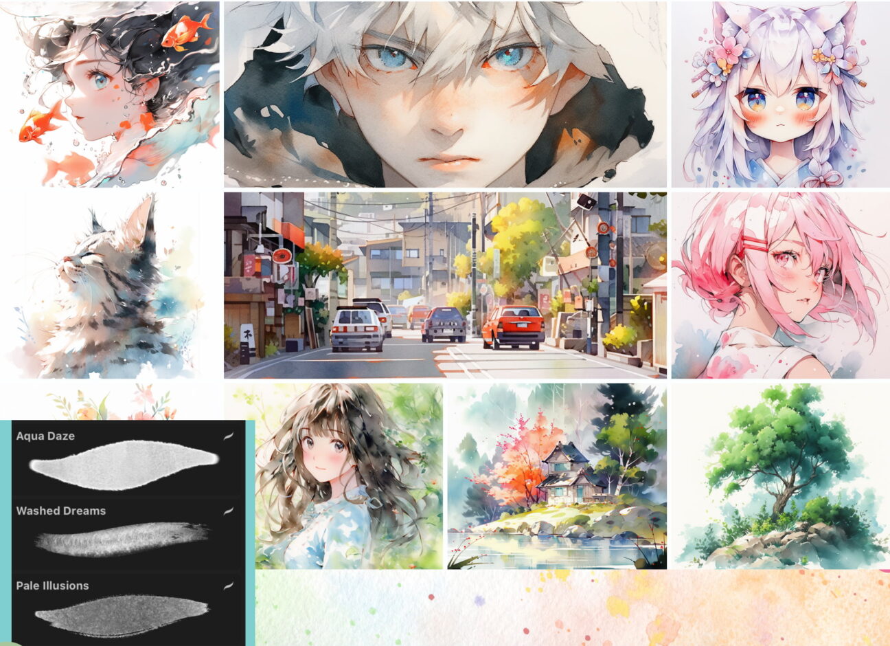 Watercolor Cartoon Procreate Brushes - GraphicsBunker