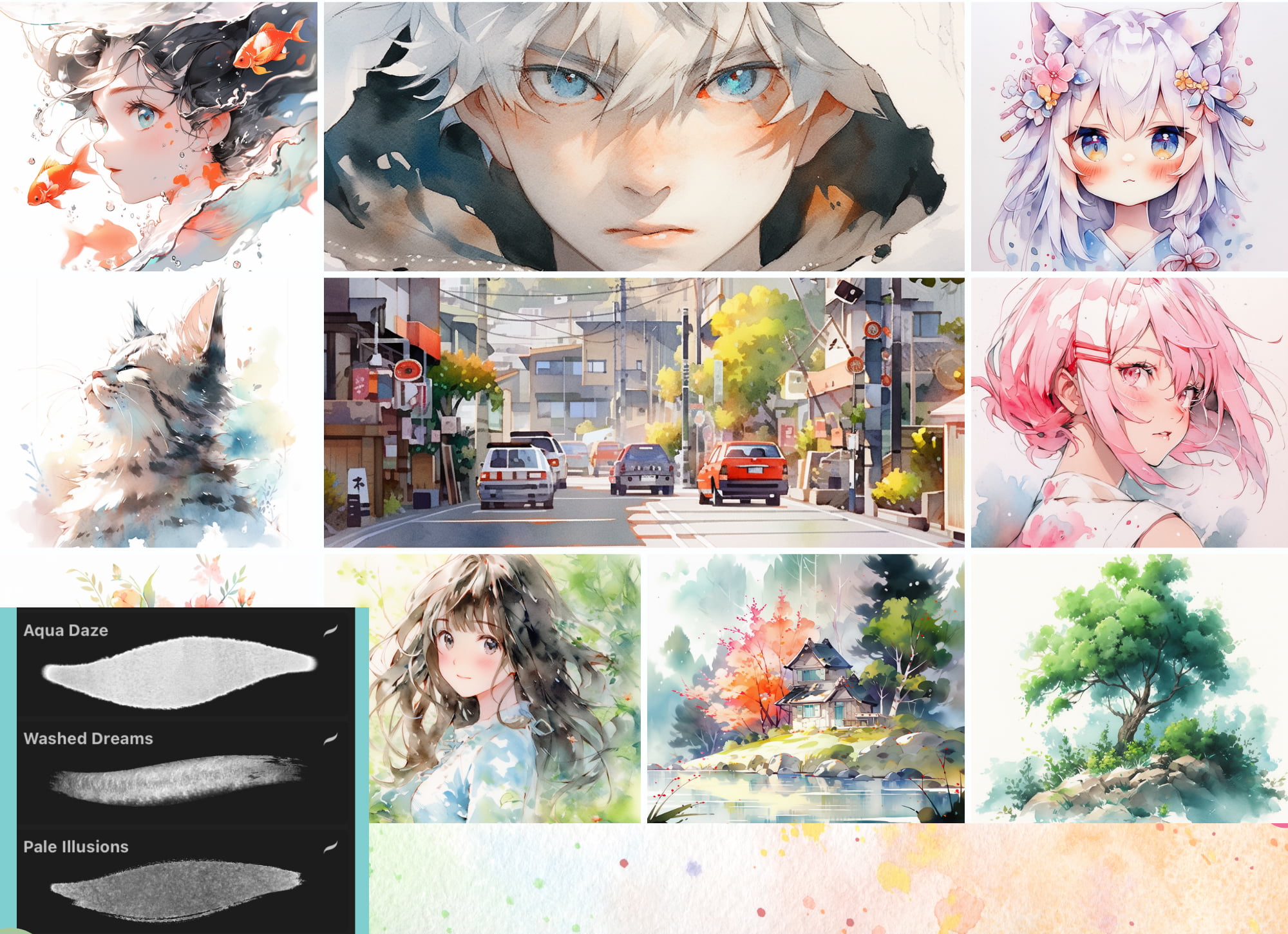 Watercolor Cartoon Procreate Brushes - GraphicsBunker