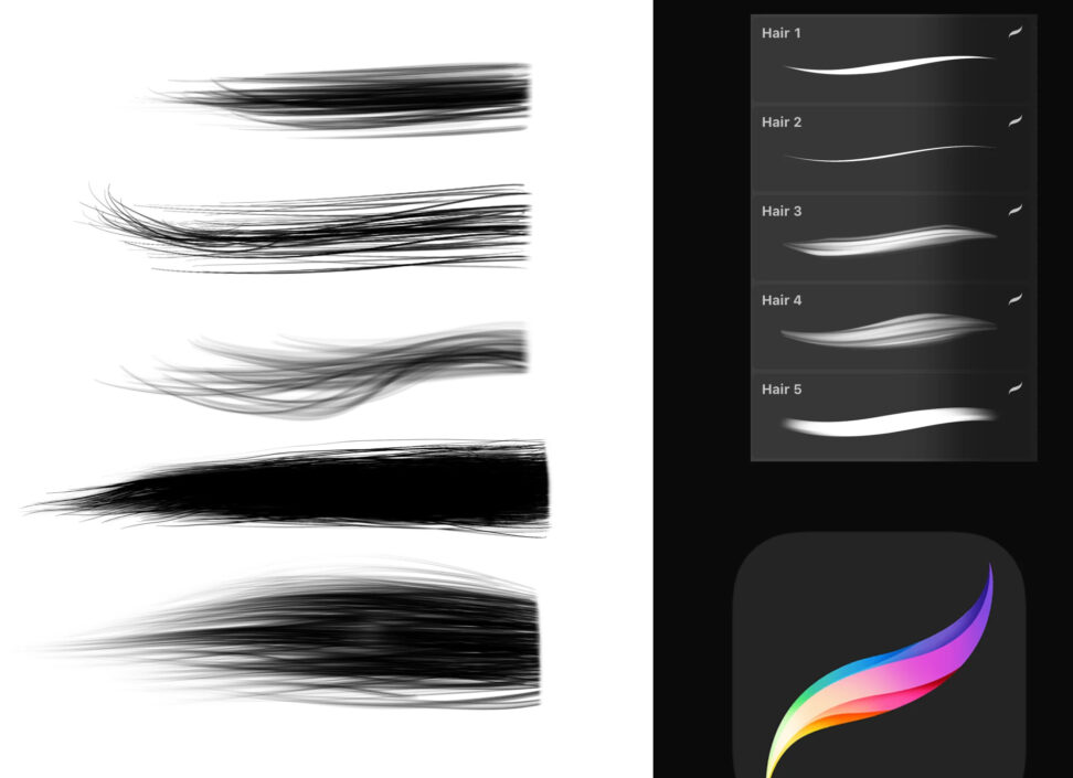 Black Hair Procreate Brush Set - GraphicsBunker