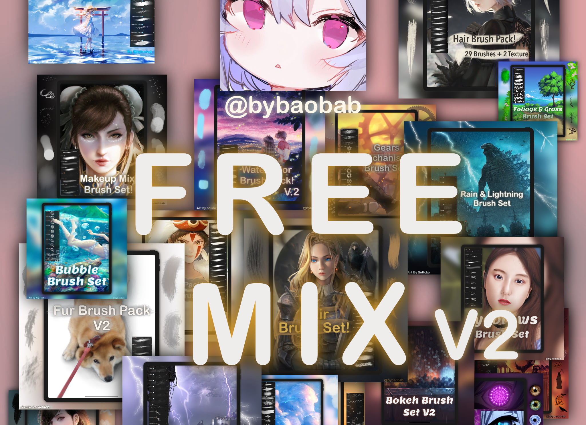 Bybaobab V2 Mix Procreate Brushes - GraphicsBunker
