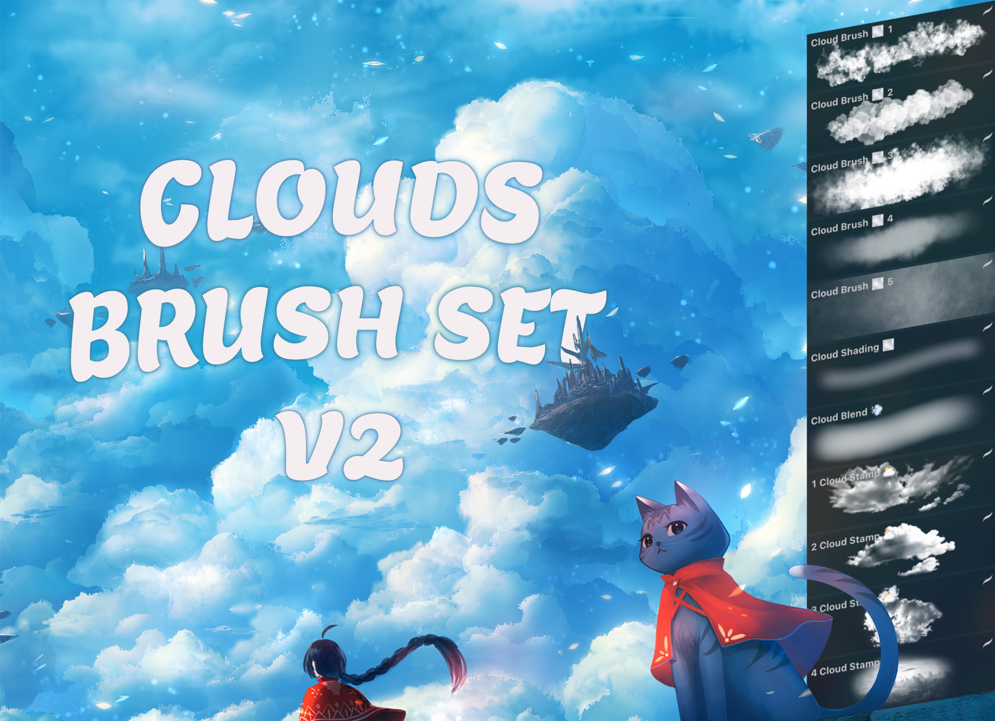 Clouds V2 Procreate Brush Set - GraphicsBunker