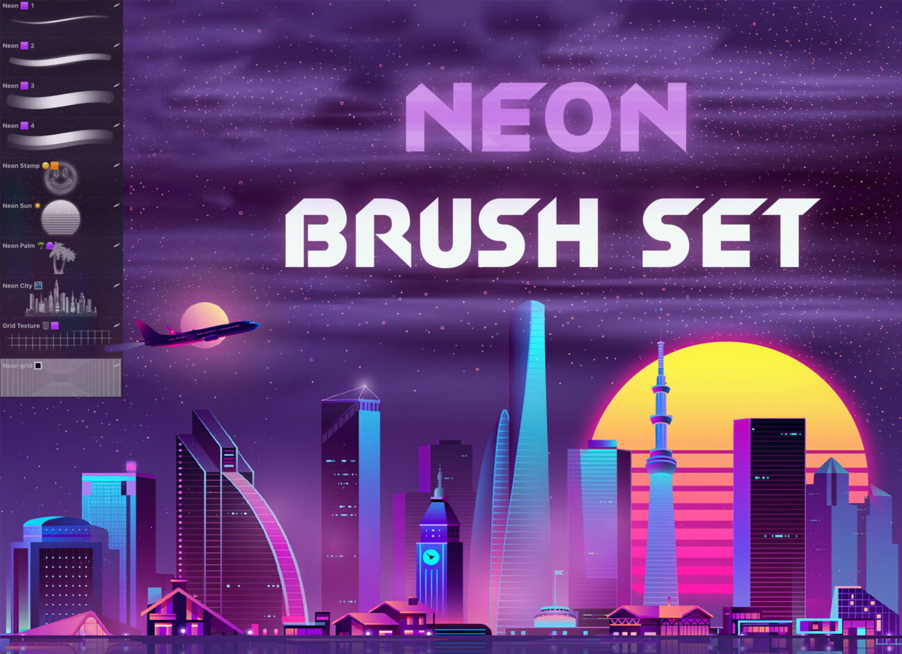 Neon Light Procreate Brushes - GraphicsBunker