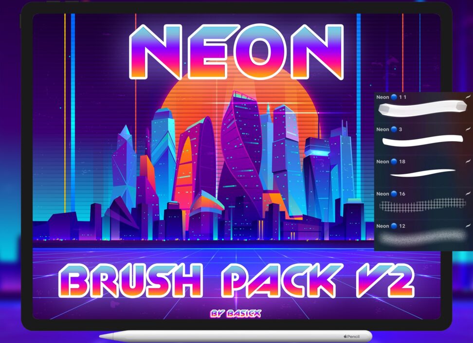 Neon Light Procreate Brushes - GraphicsBunker