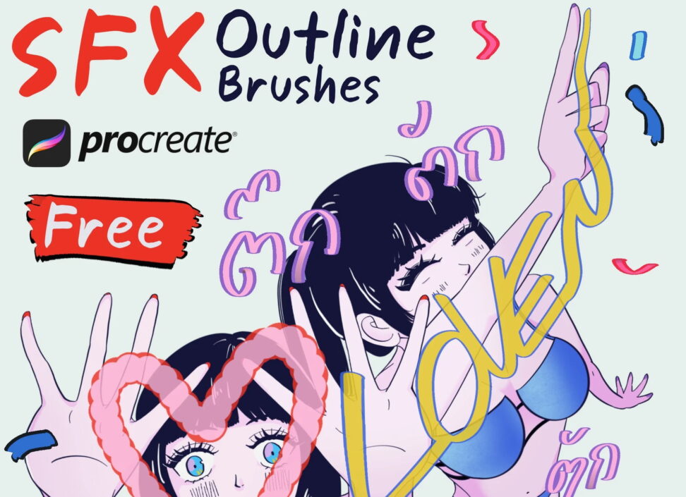 SFX Webtoon Outline Procreate Brushes - GraphicsBunker