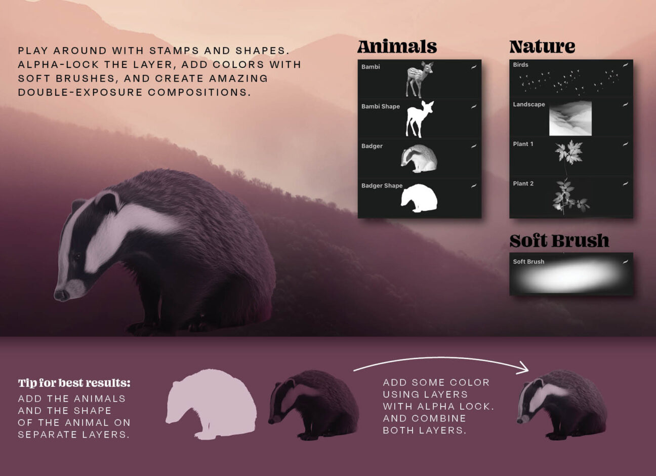 Double Exposure Procreate Brushes - GraphicsBunker