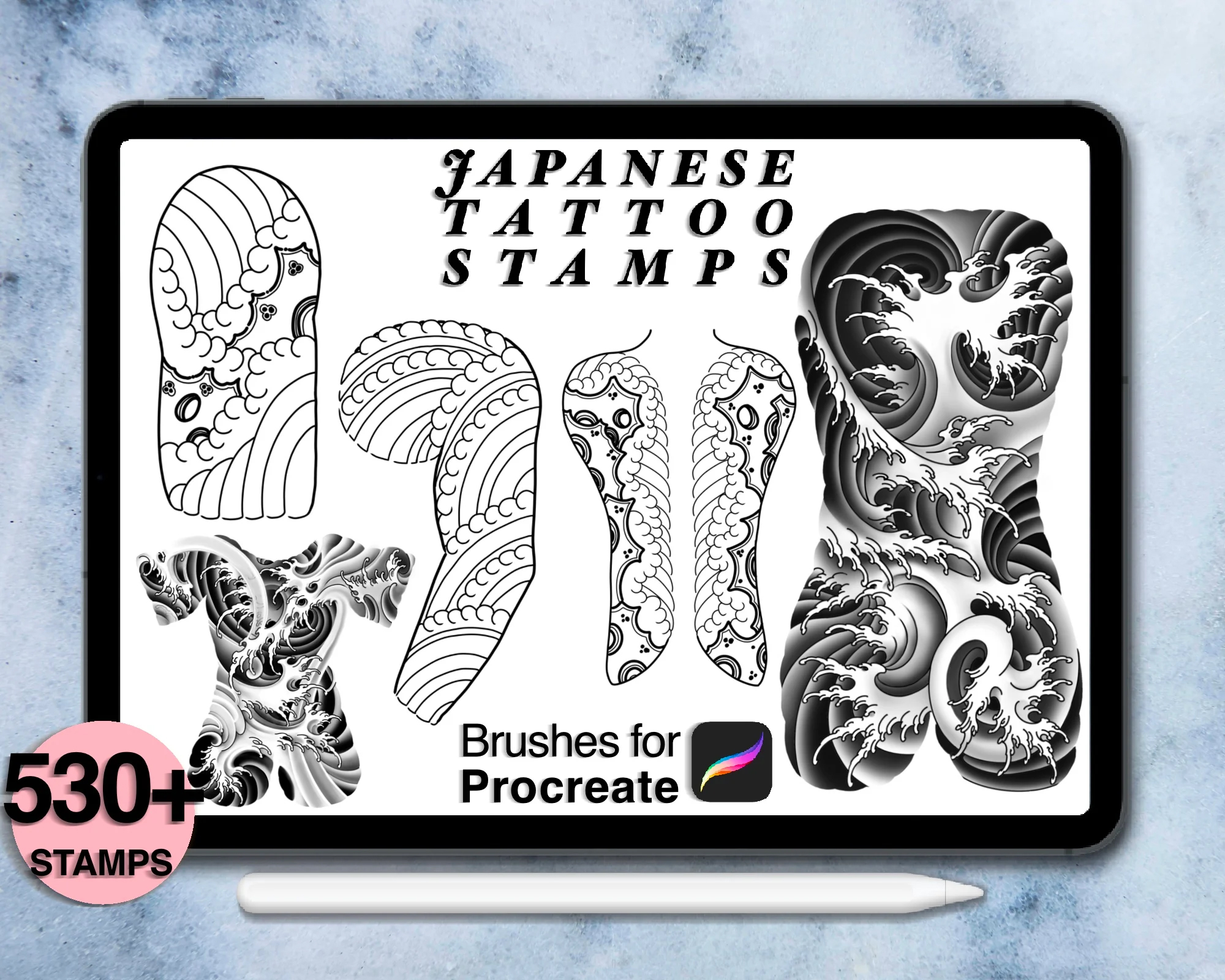 Tattoo Stamp Brushes Procreate - GraphicsBunker