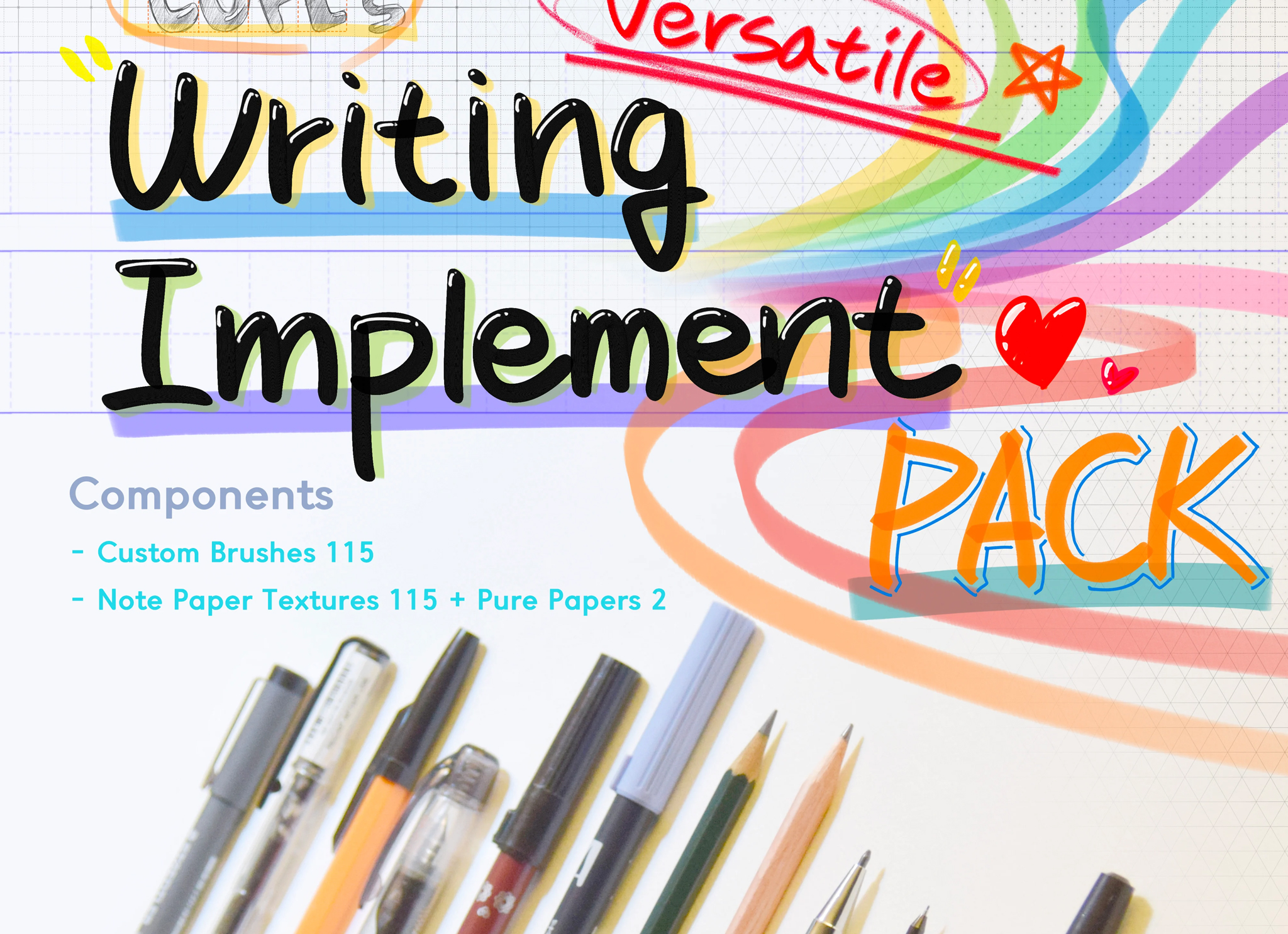 Writing Implement Procreate Pack - GraphicsBunker