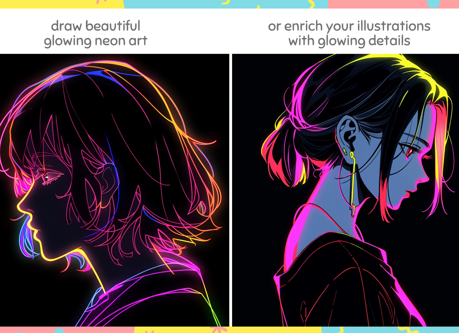 Glowing Neon Brushes For Procreate - GraphicsBunker