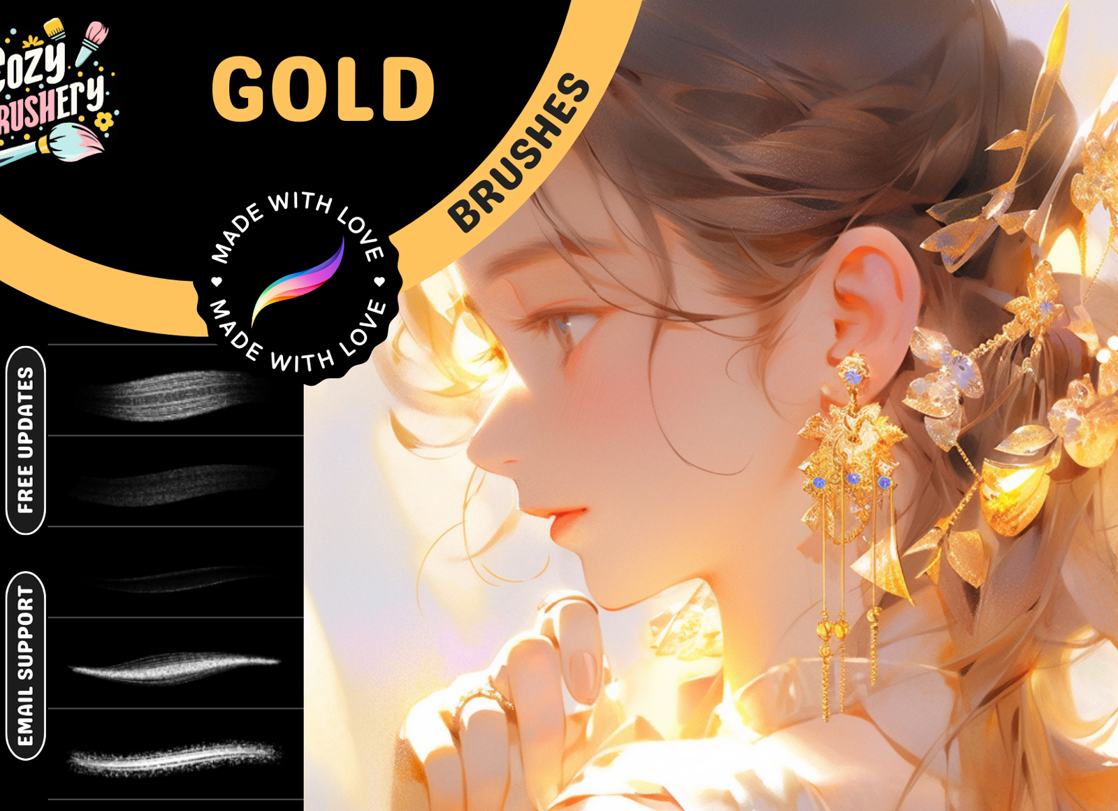 Realistic Gold Brushes For Procreate - GraphicsBunker