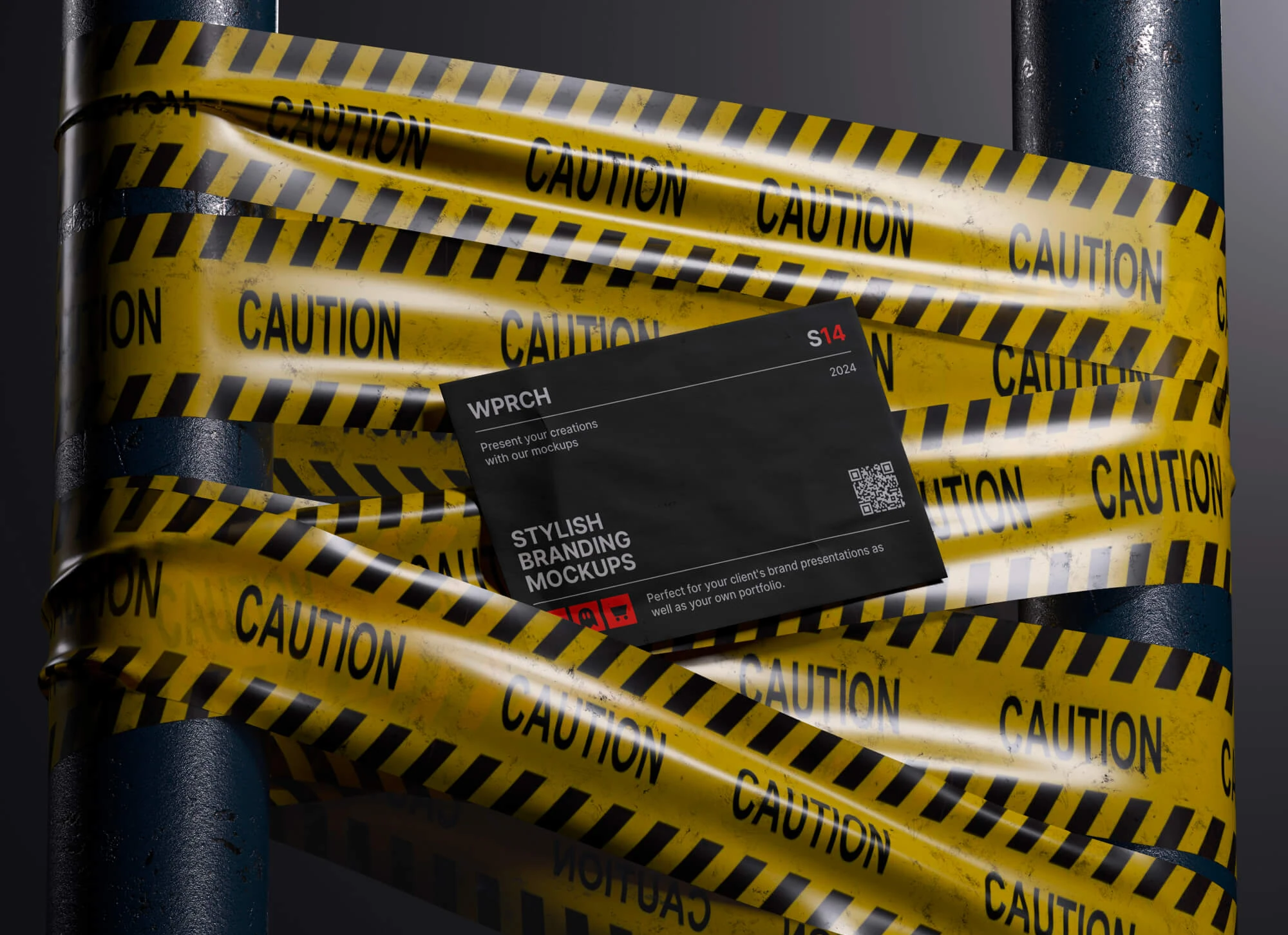 Business Card Mockup Caution Tape - GraphicsBunker
