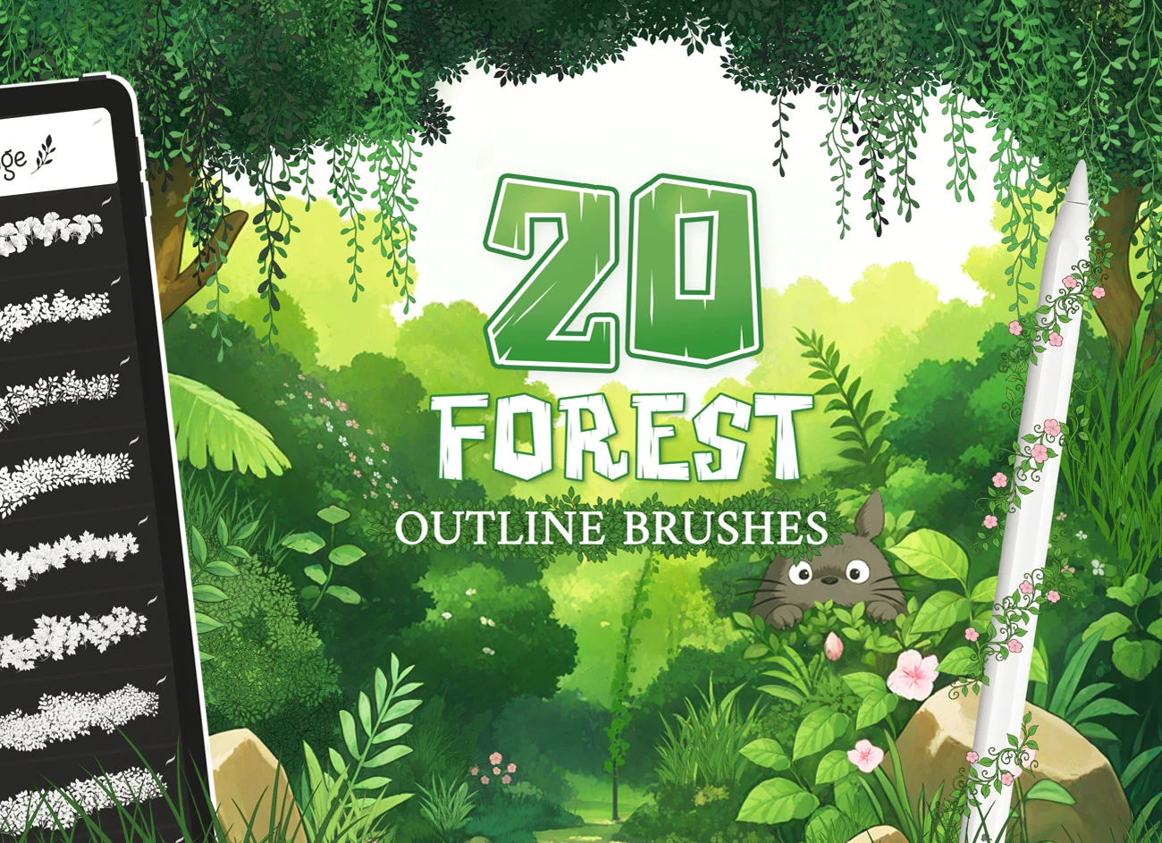Forest Outline Brushes For Procreate - GraphicsBunker