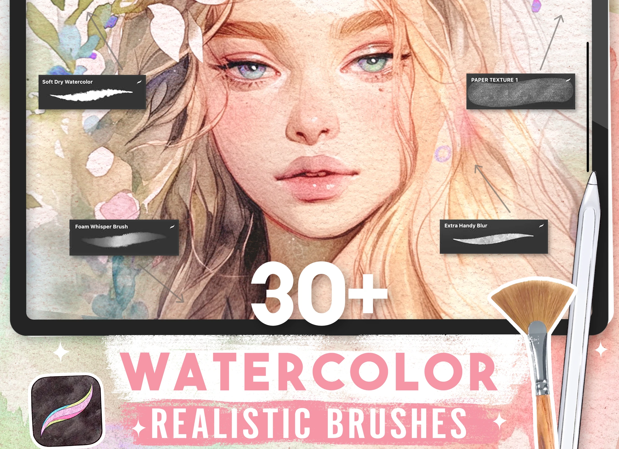 Realistic Watercolor Brushes Procreate - GraphicsBunker